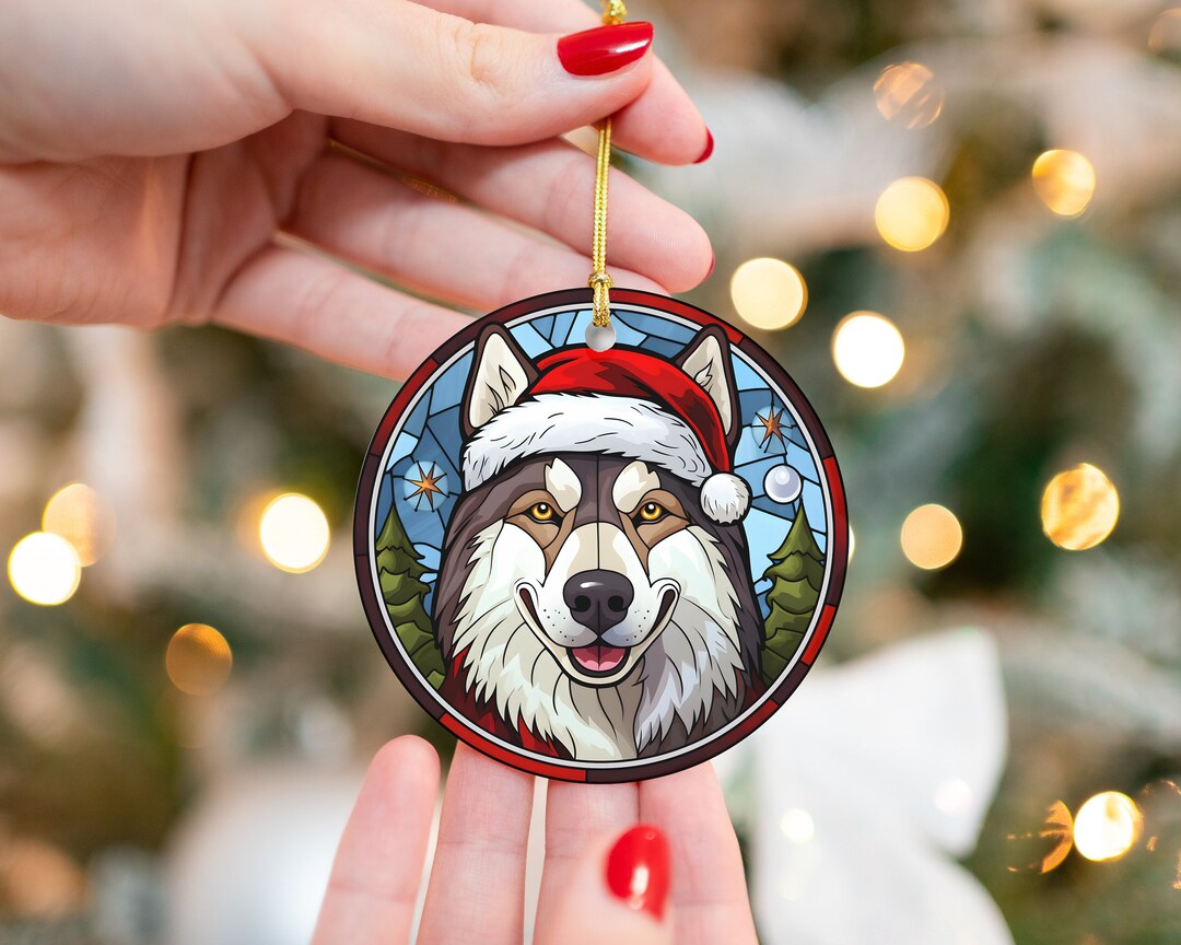 Husky Ornament Stained Glass Ceramic Dog Breed Decor, Cute Husky in ...