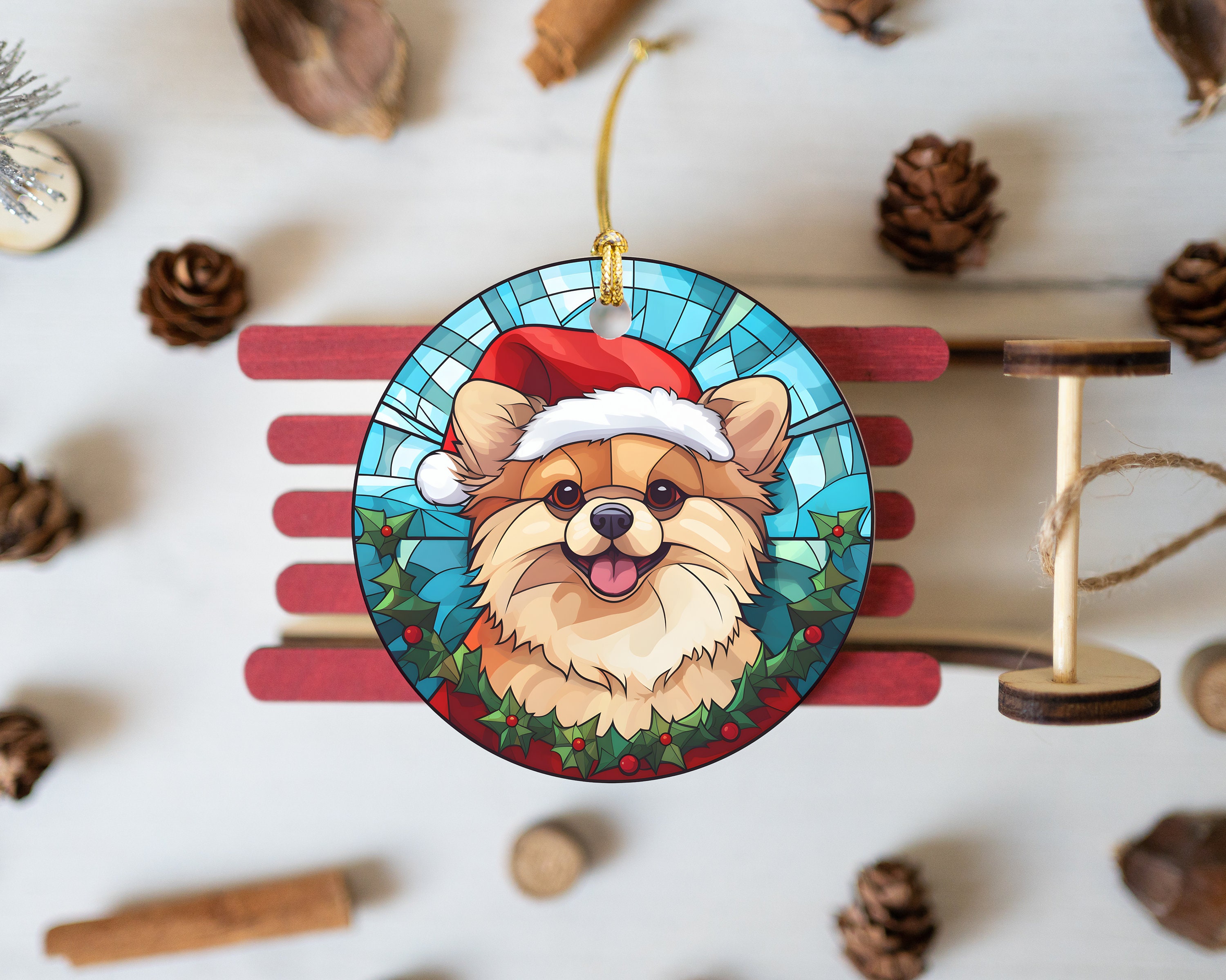 Pomeranian Ornament - Cute Dog Portrait Stained Glass Ornament Unique ...