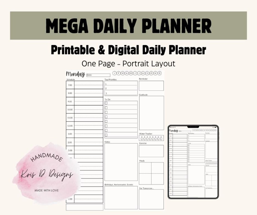 MEGA Daily Planner || Planner || Trackers || Printable or Digital ...