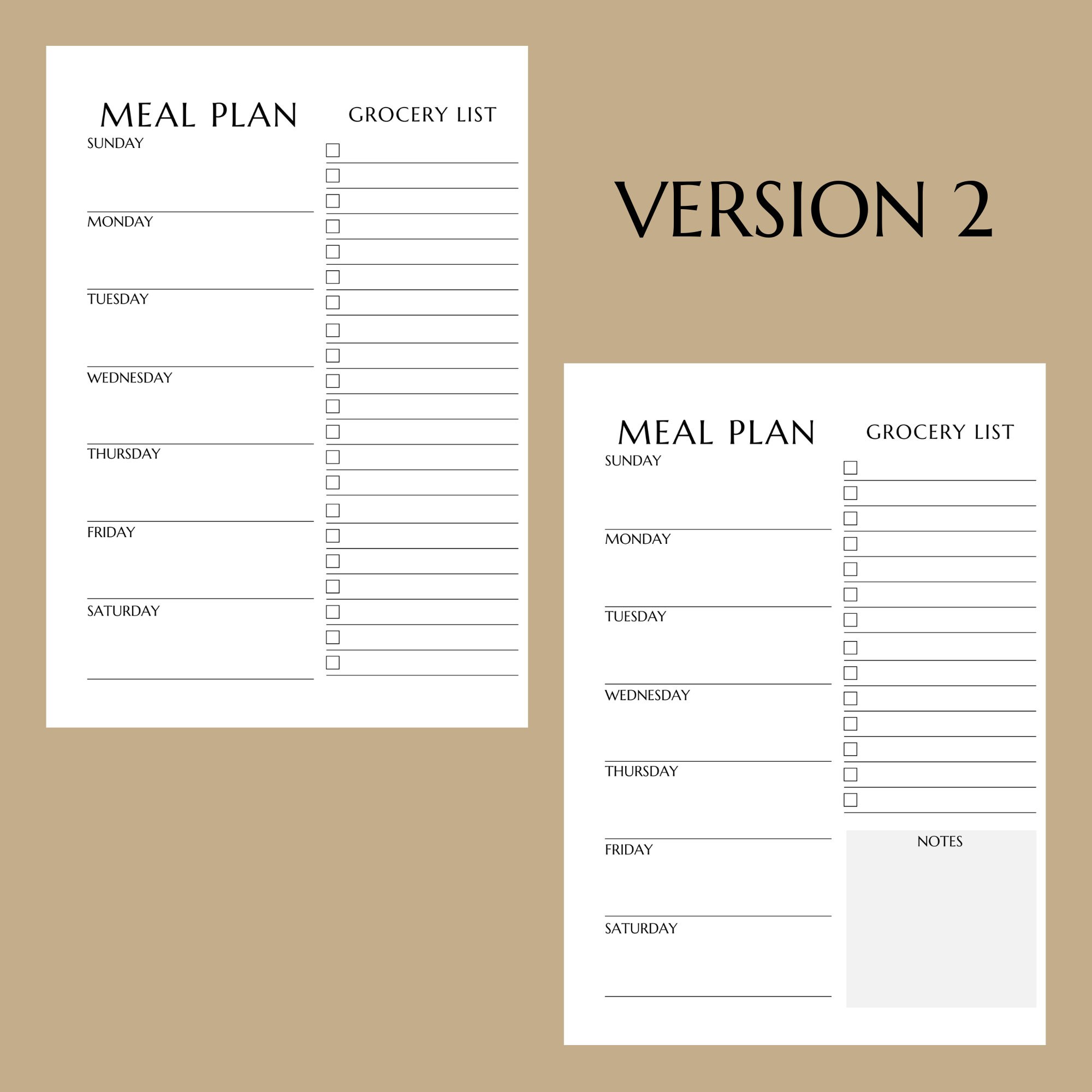 Weekly Printable Meal Planner and Grocery List Template, 7 Day Menu ...