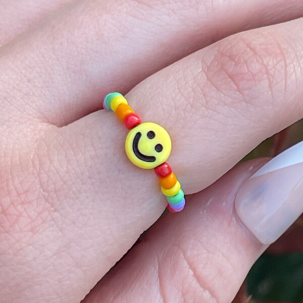 Rainbow Smiley Face Ring - Etsy