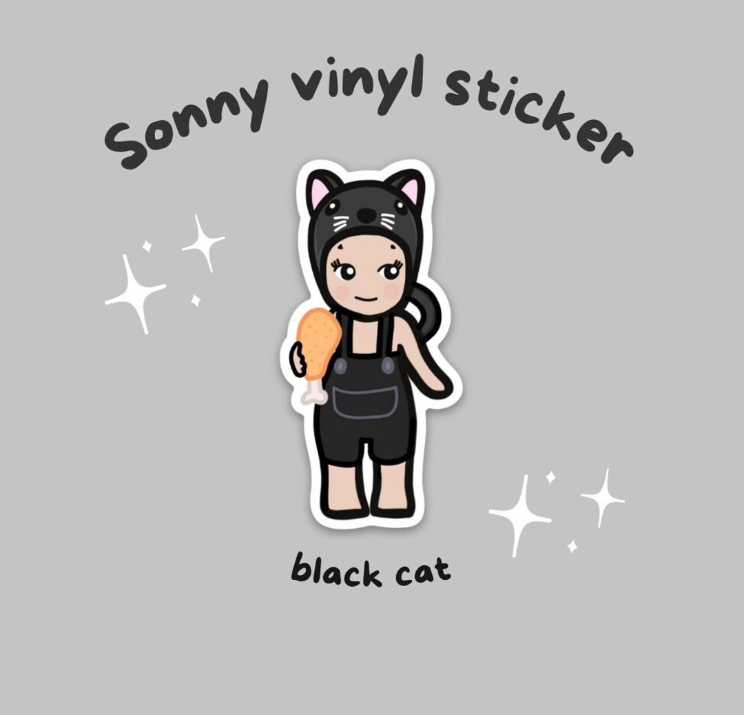 Sonny Angel Black Cat Chicken Drumstick Vinyl Sticker Waterproof ...
