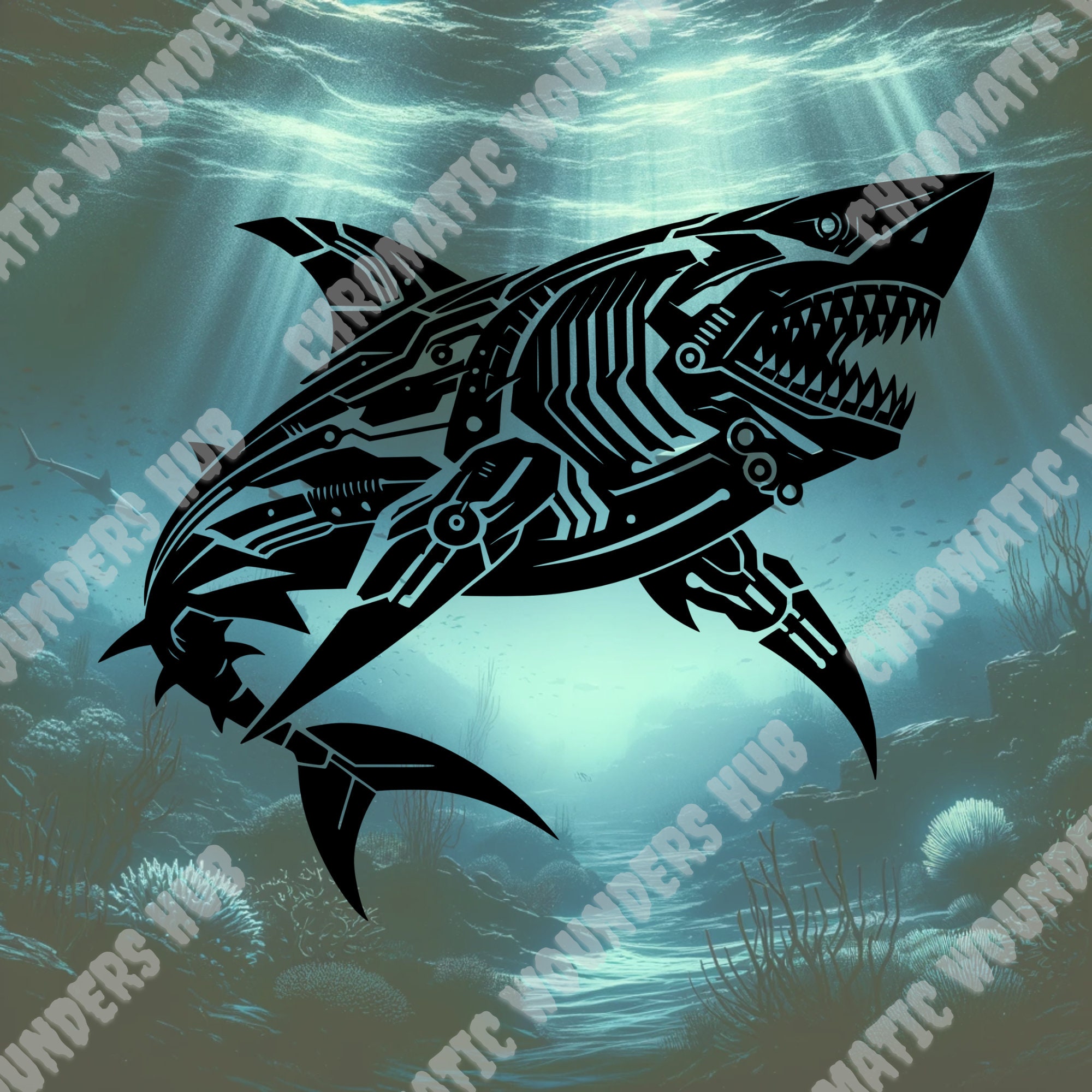 Cyberpunk Shark Clipart, Digital Art, Svg, Png, Jpg, Eps, Pdf, Black ...