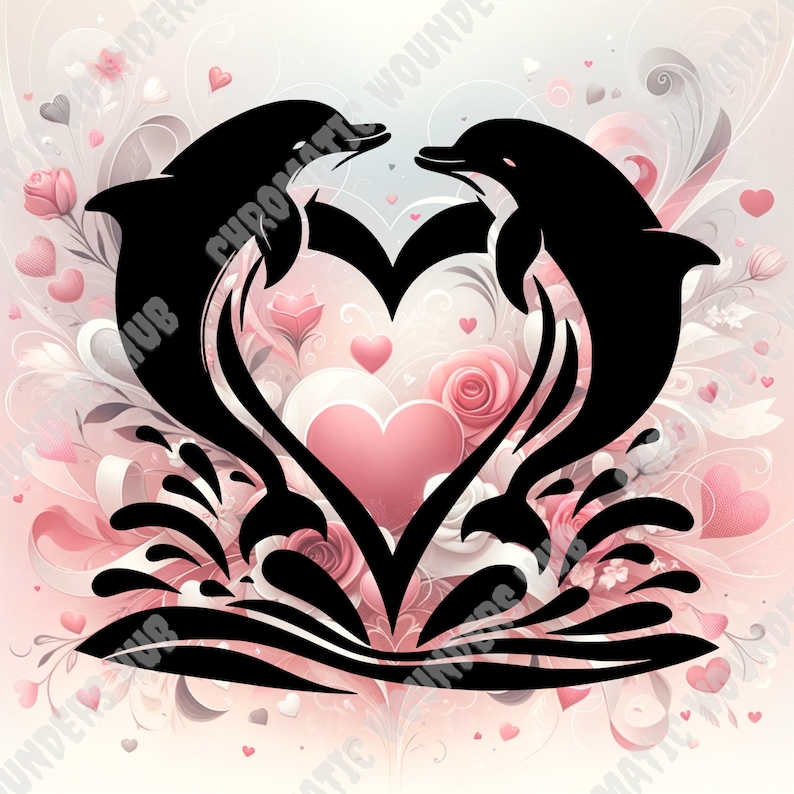 Dolphin Heart Clipart, Digital Art, Svg, Png, Jpg, Eps, Pdf, Black and ...