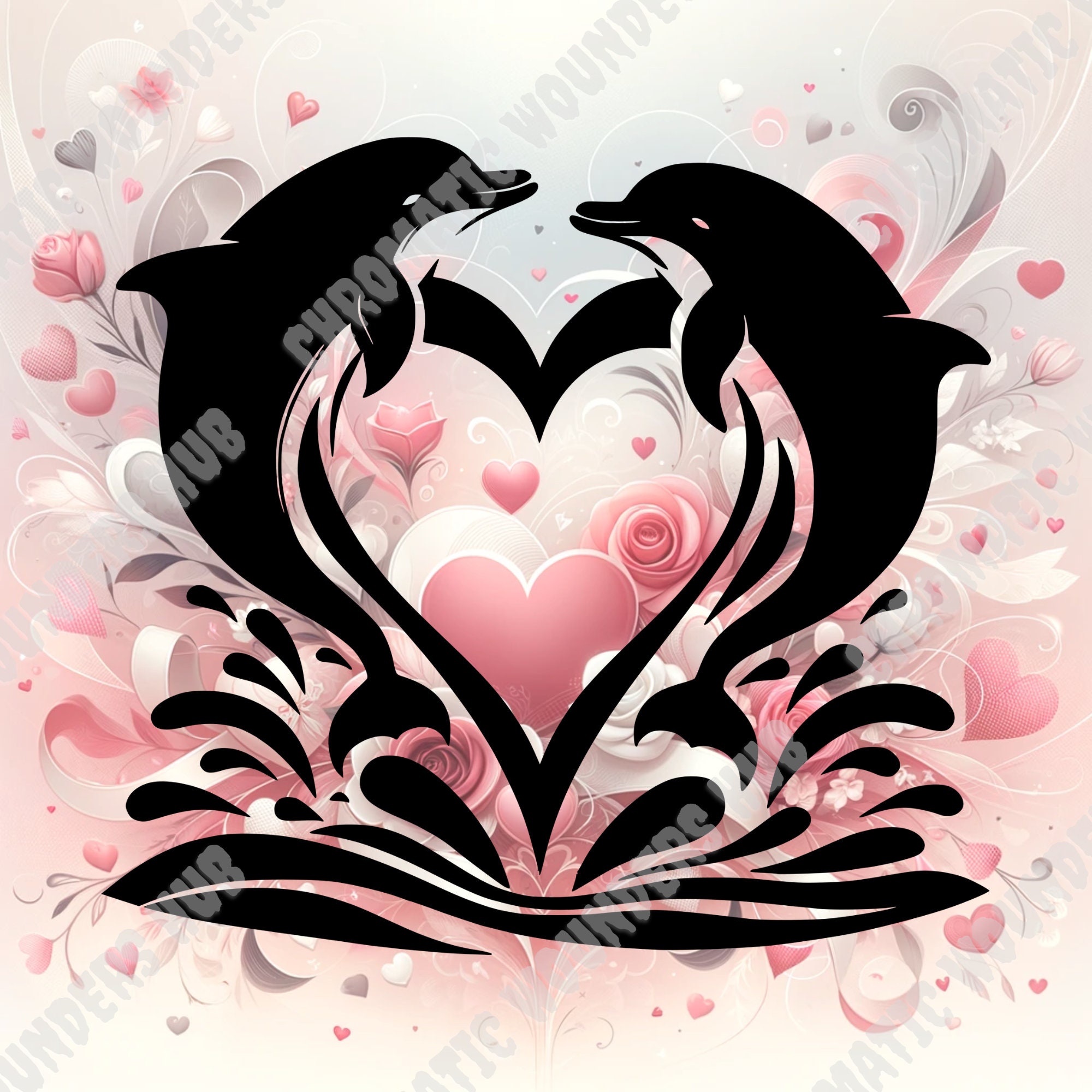 Dolphin Heart Clipart, Digital Art, Svg, Png, Jpg, Eps, Pdf, Black and ...