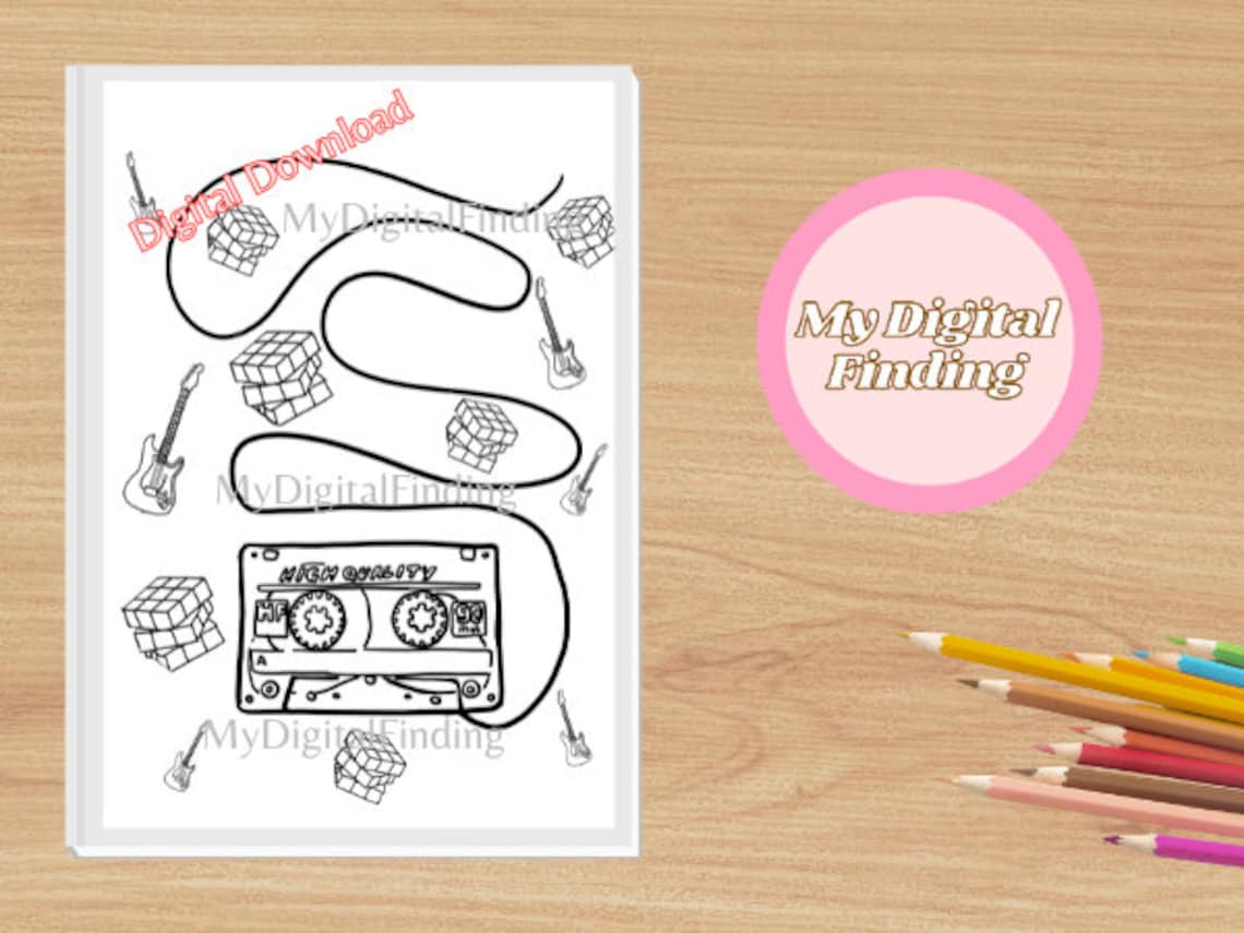 Coloring Page 80s Coloring Page Music Coloring P retro Instant Digital ...