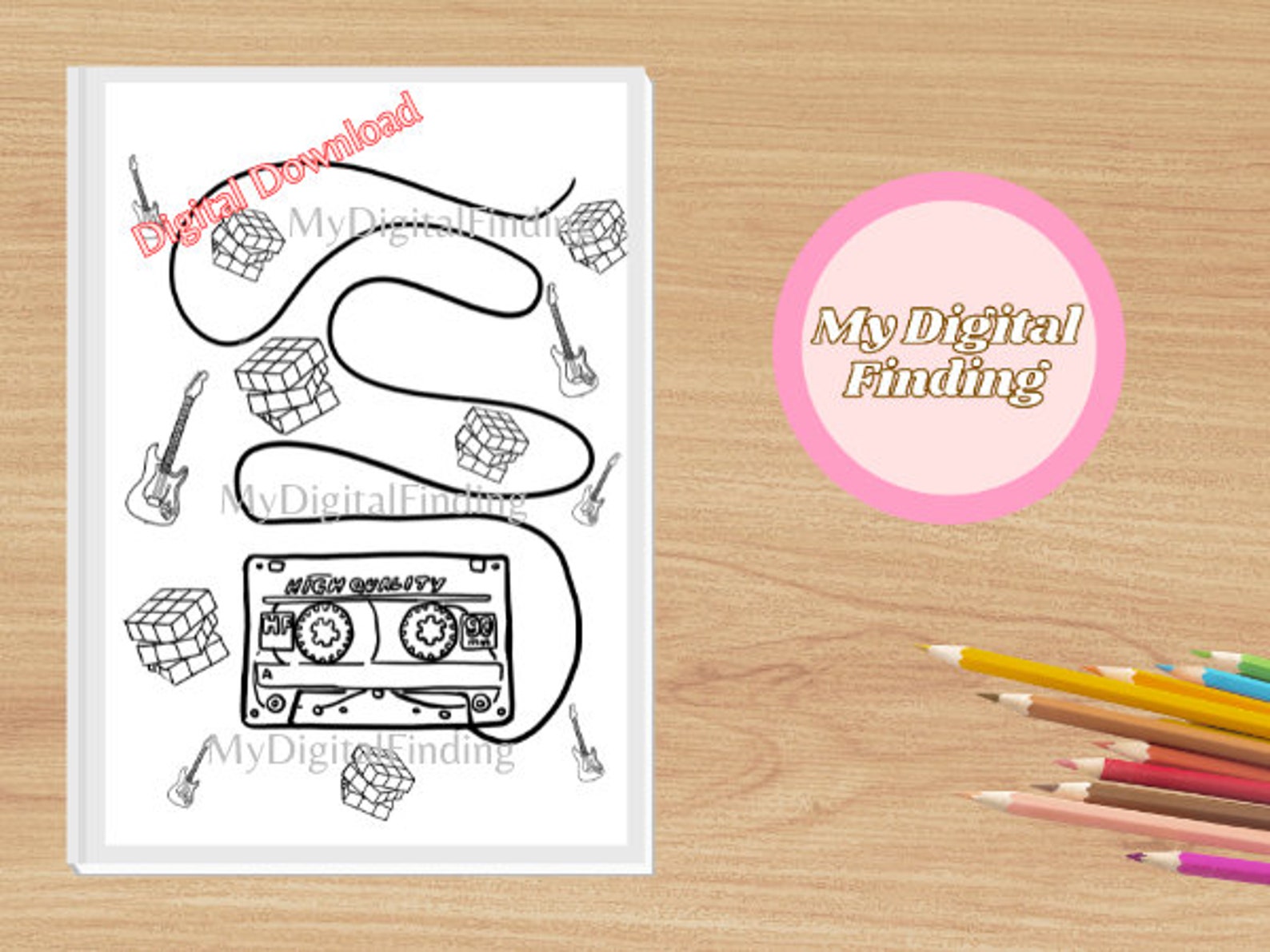 Coloring Page 80s Coloring Page Music Coloring P retro Instant Digital ...