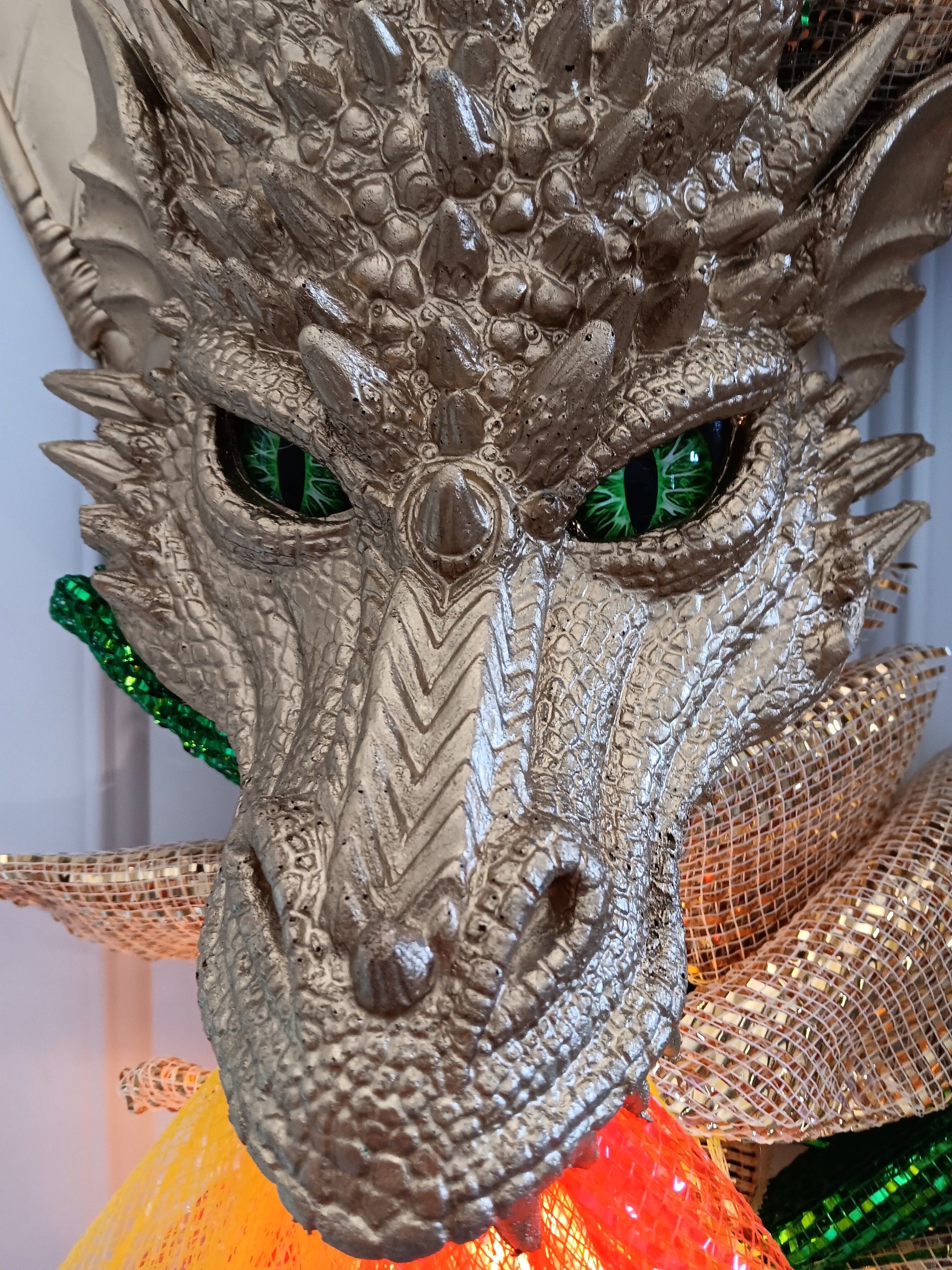 Gold and Green Dragon With Lighted Flame Beautiful Gold and Emerald ...