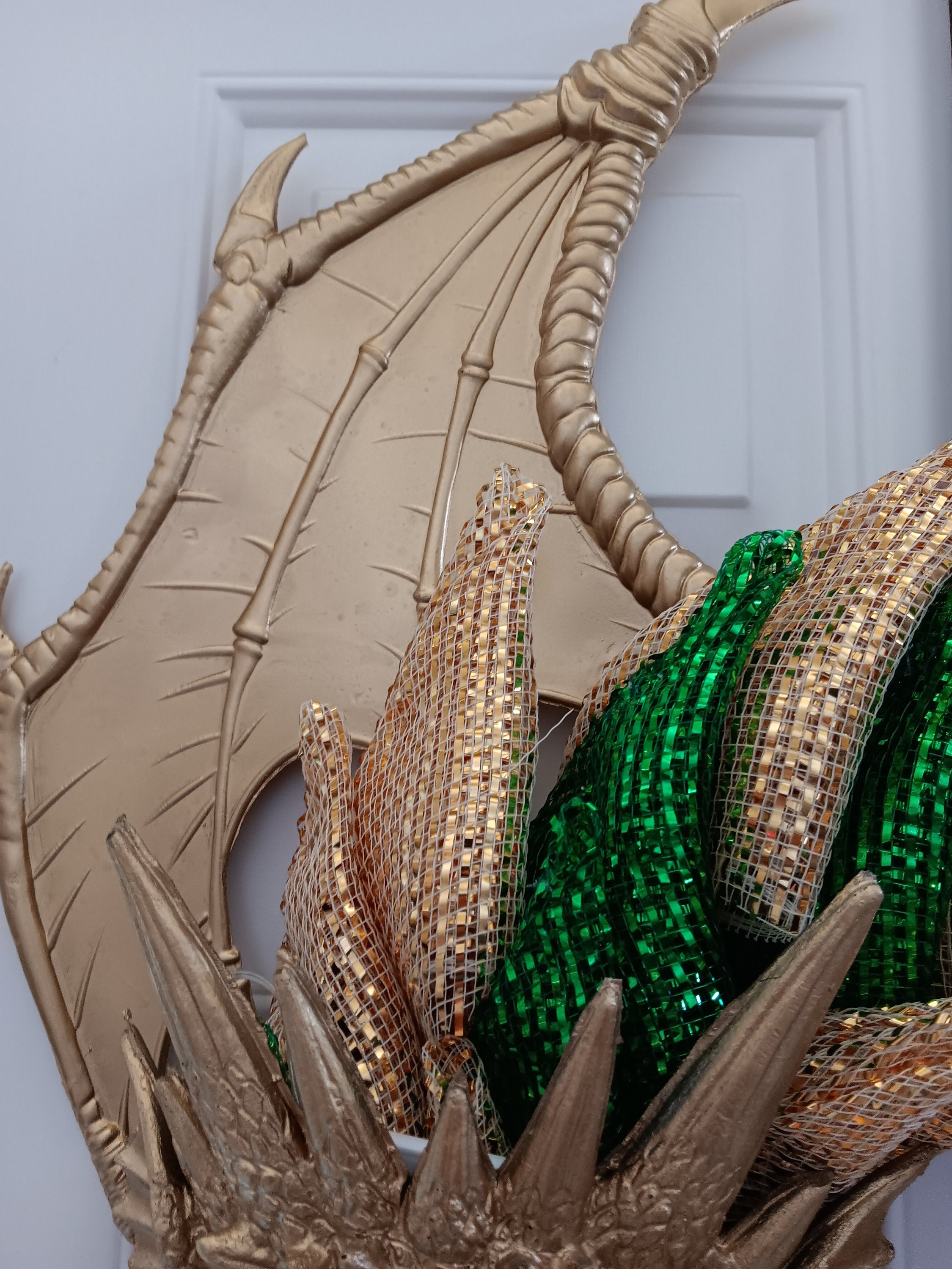 Gold and Green Dragon With Lighted Flame Beautiful Gold and Emerald ...