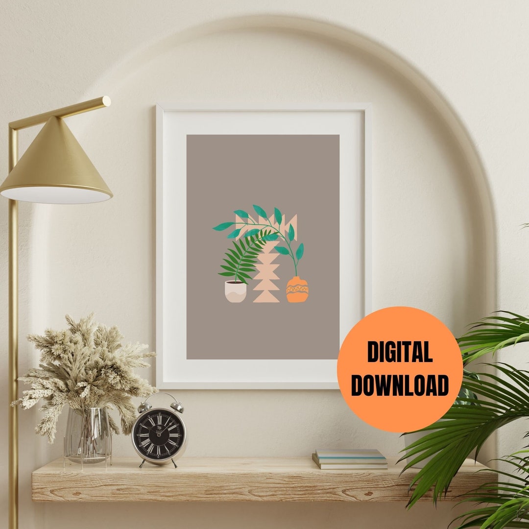 Boho Pedestal Plants Digital Download Art Printable Wall Art Modern ...