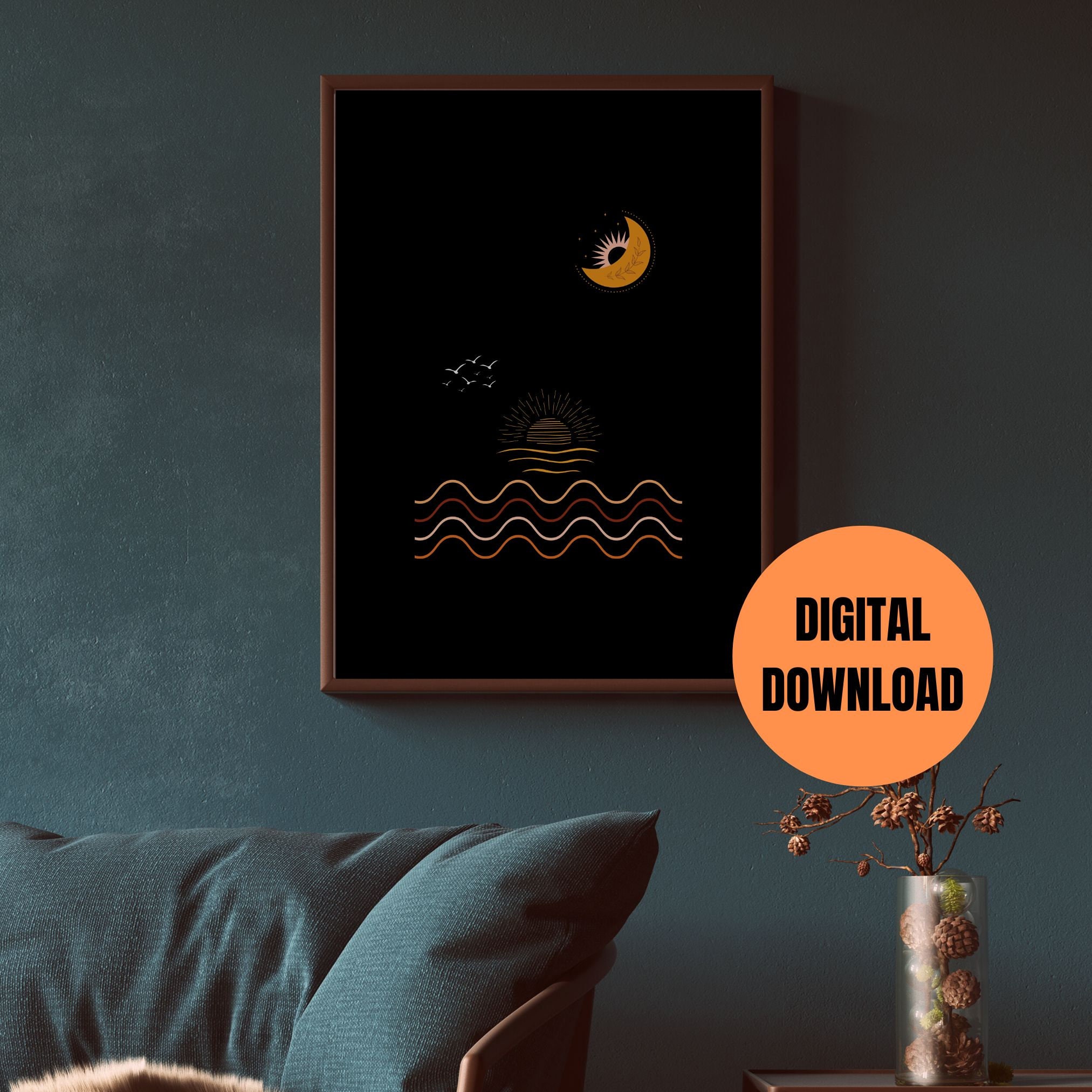 Moon Over Sun Digital Download Printable Wall Art Modern Decor Digital ...