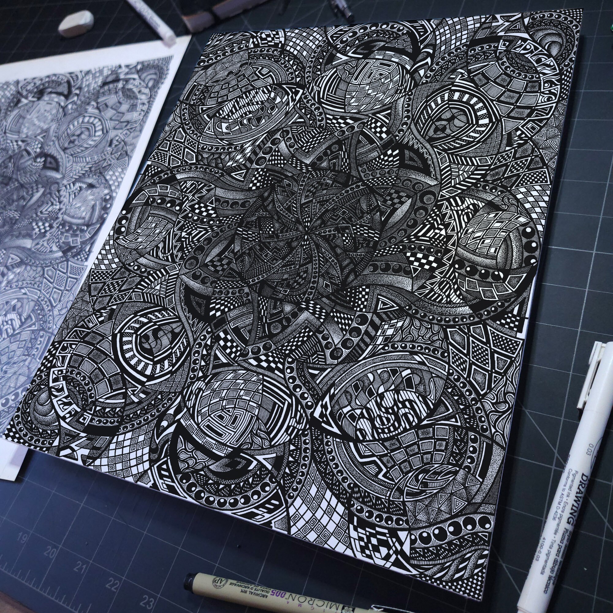 Pen & Ink Illustration Art Print radial Symmetry - Etsy