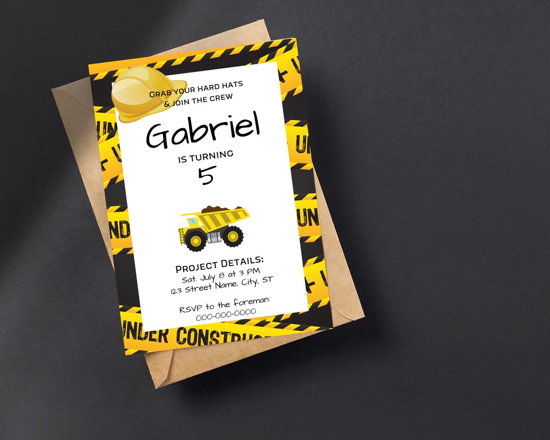EDITABLE PRINTABLE Construction Themed Birthday Invitation - Etsy