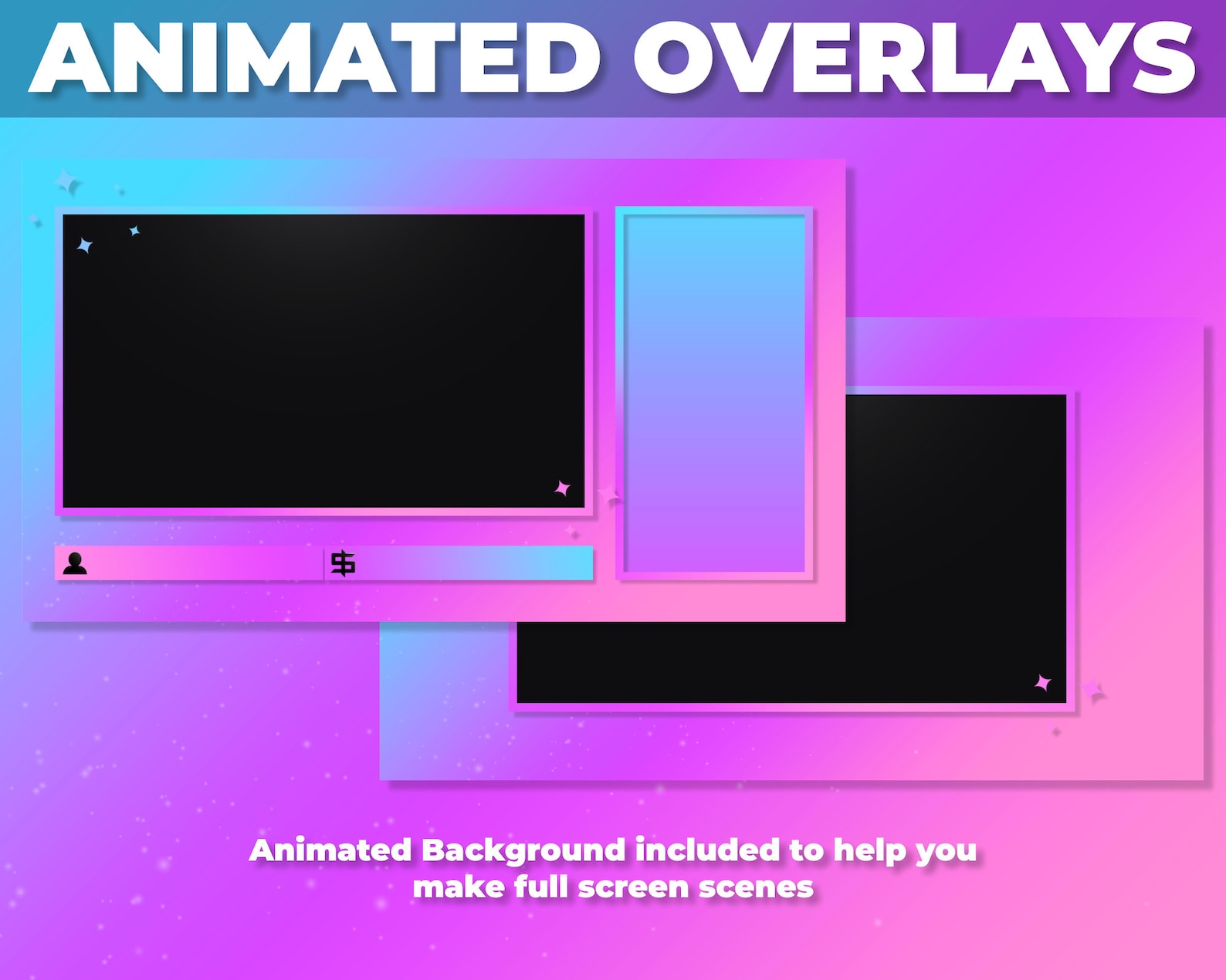Animated Blue Purple and Pink Stream Overlays Camera & Chat - Etsy