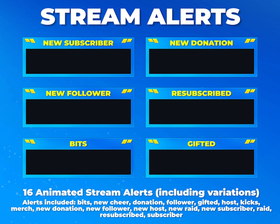 Blue and Yellow Animated Stream Alerts Pack - Animated Twitch Alerts ...