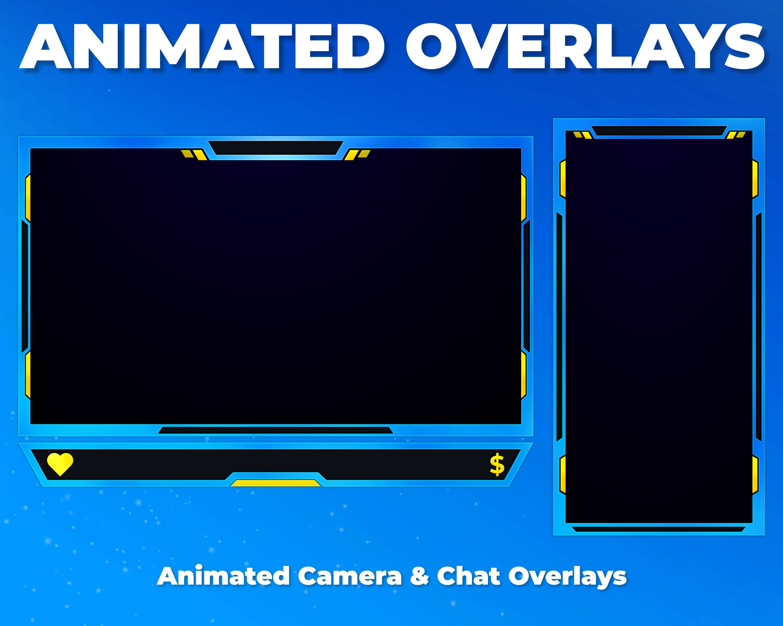 Blue and Yellow Animated Stream Overlay - Animated Camera Overlay and ...