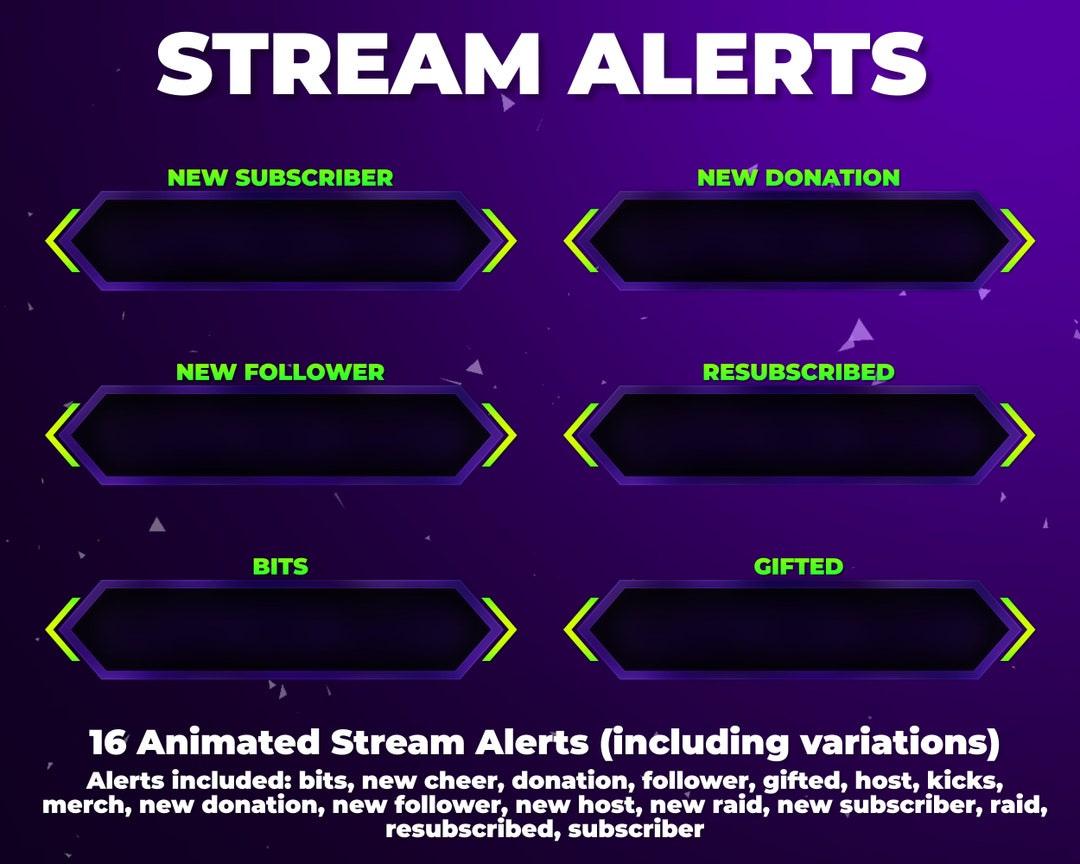 Purple and Green Stream Alerts Pack - Animated Alerts - Twitch - New ...