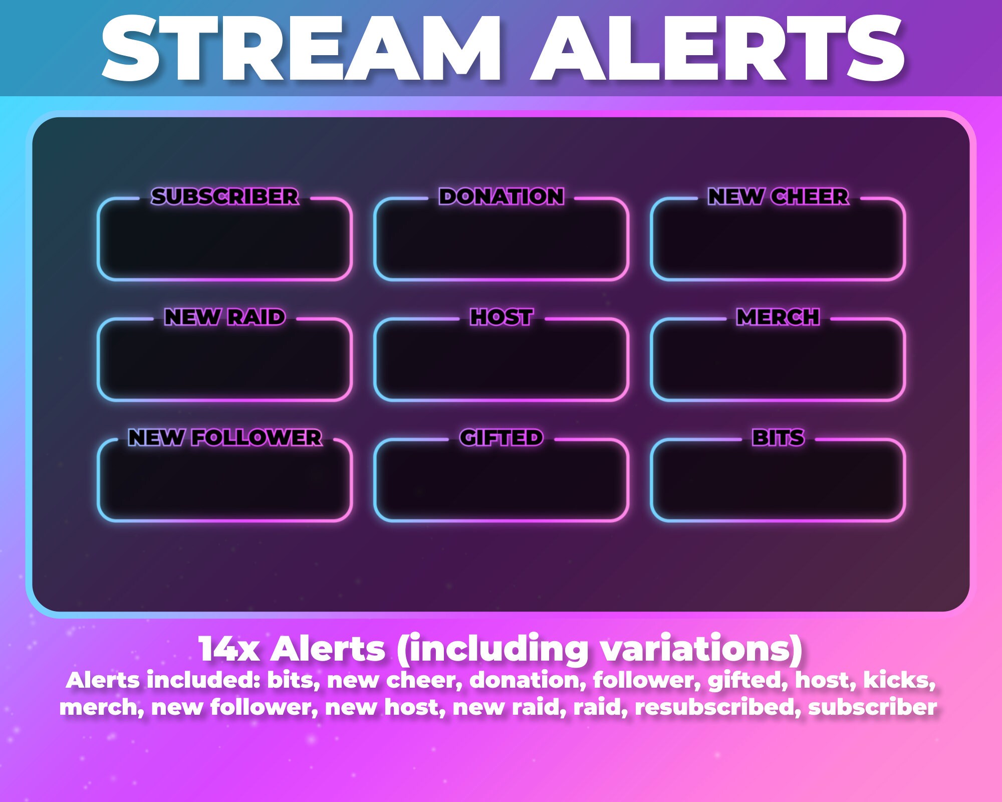 Animated Blue, Purple & Pink Neon Stream Alerts - Etsy