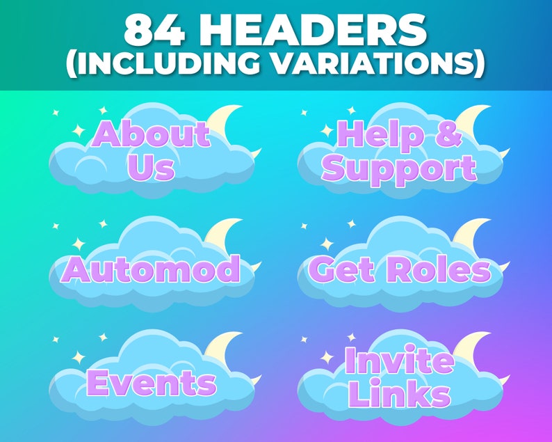 Blue & Purple Cloud Discord Channel Header Package - Blue Cloud With ...