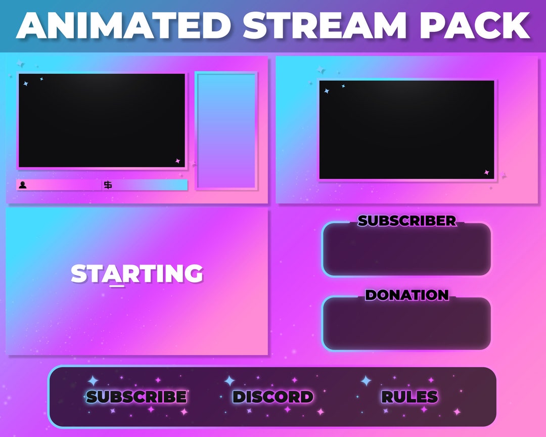 Animated Blue, Purple and Pink Neon Stream Package for Twitch - Camera ...