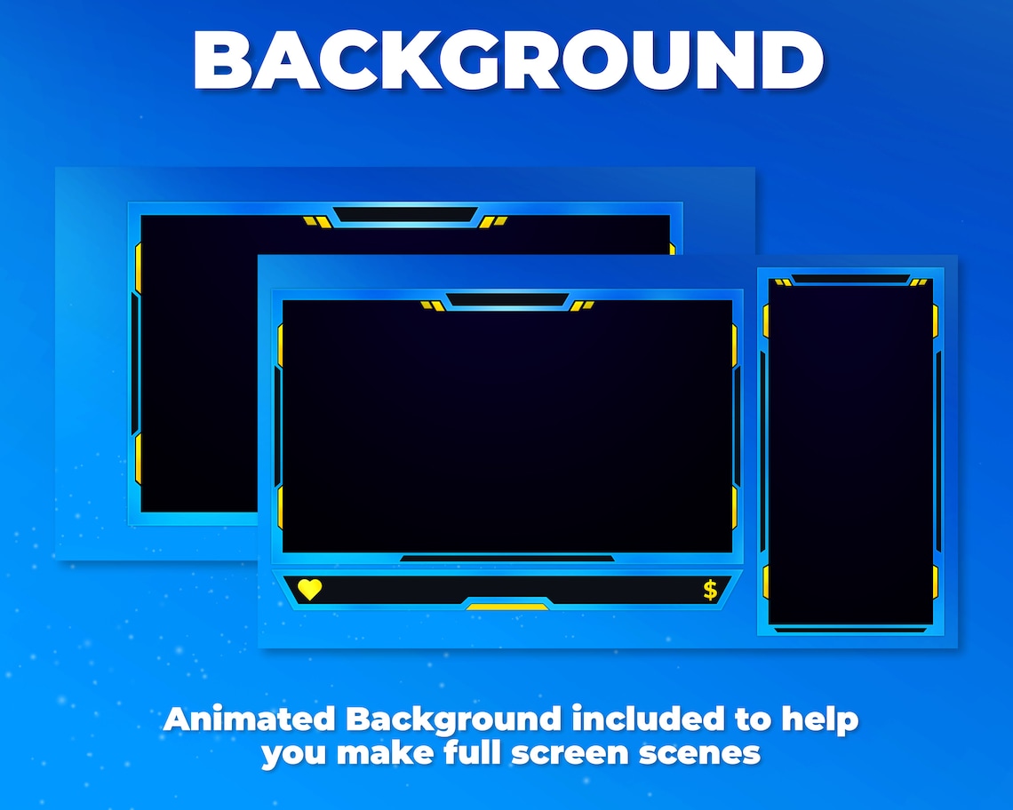 Blue and Yellow Animated Stream Overlay - Animated Camera Overlay and ...