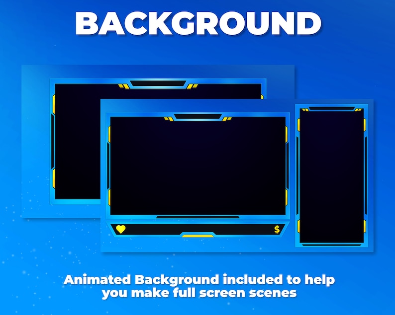 Blue and Yellow Animated Stream Overlay - Animated Camera Overlay and ...