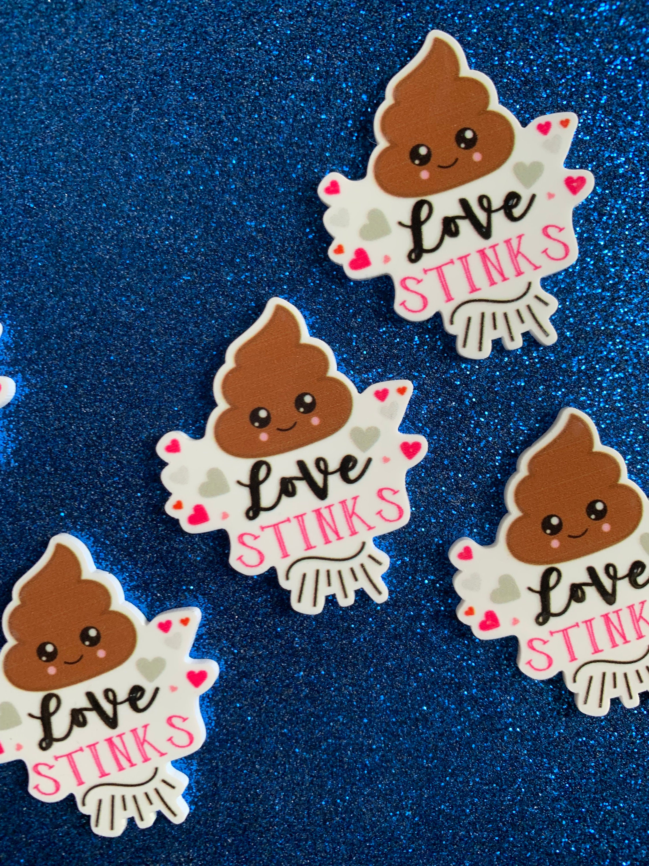 5pc Love Stinks, Poop Emoji, I Heart Hugs and Kisses, Planar Flatback ...