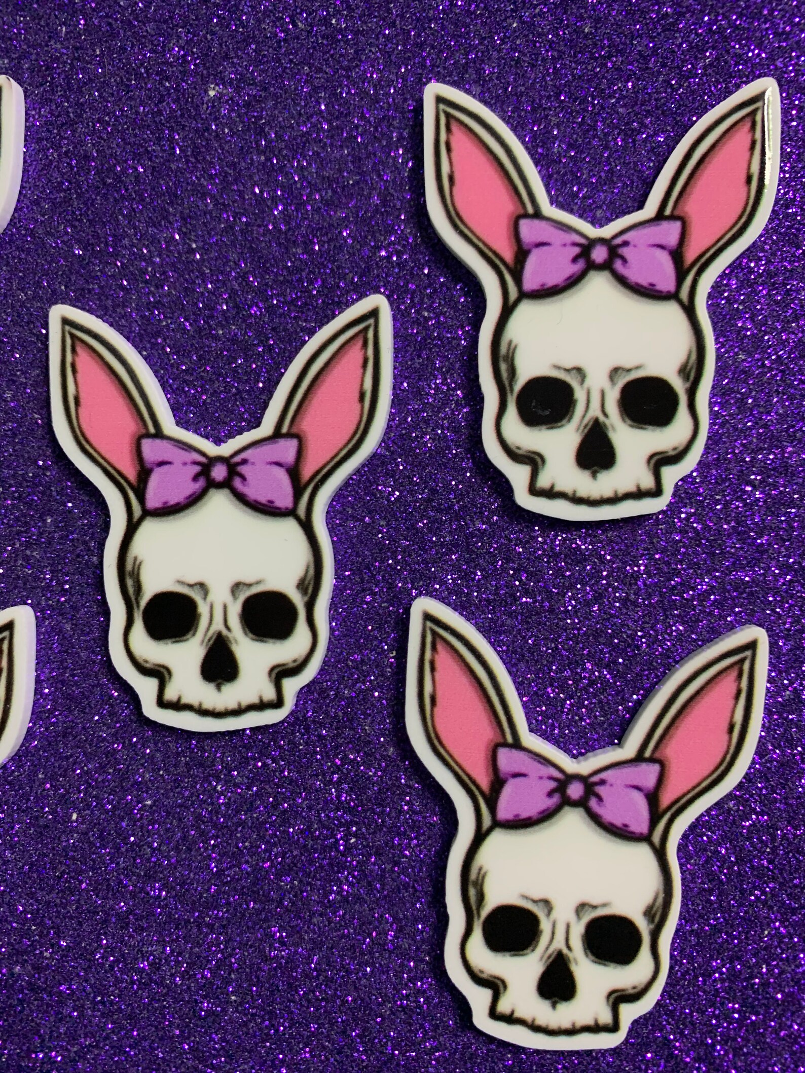 5pc Goth Easter, Punk Rock, R.I.P. Rabbit, Planar Flatback, Resin, Cabochon, Bow Center, Flat ...