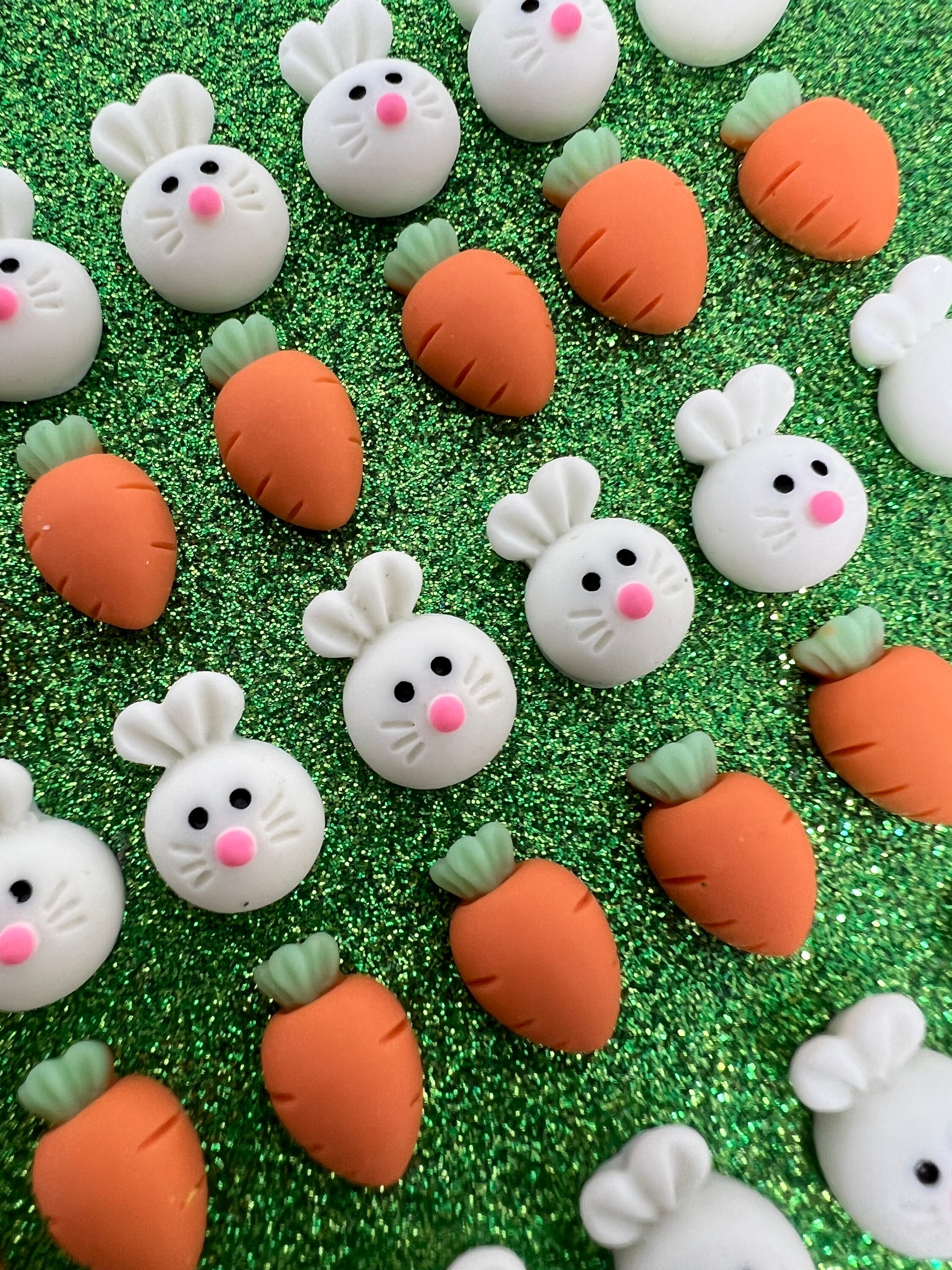 12pc Micro Miniature Orange Carrot and White Rabbit, 3D Resin Flatback ...