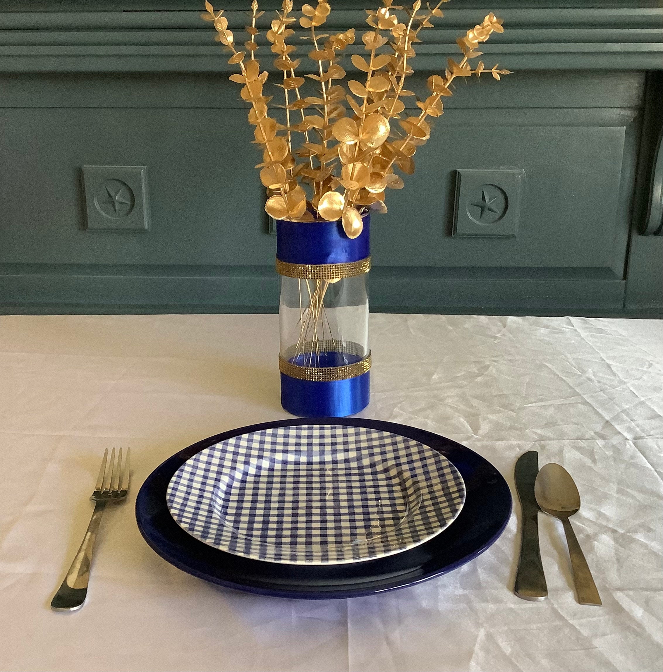 Gold Eucalyptus Centerpiece With Ribbon & Rhinestone Vase..you Pick ...