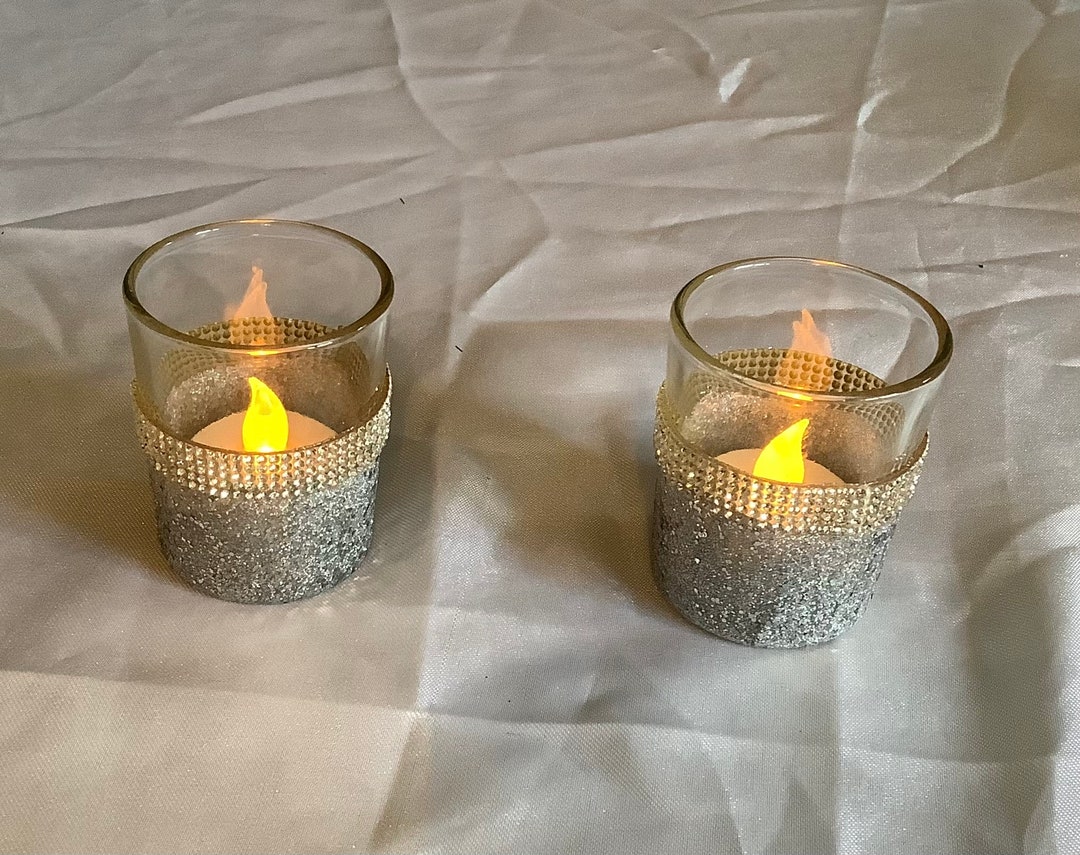 Silver Glitter Tea Light Candle Holders Set of 2 - Etsy