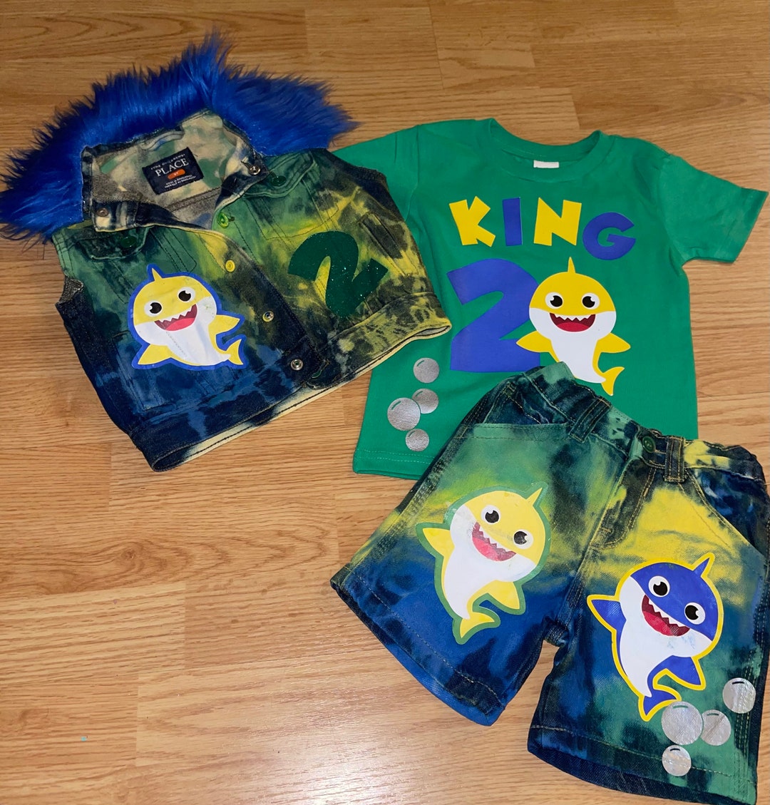 Baby Shark Theme Birthday Boy Denim Three Piece Jacket Shorts Set - Etsy