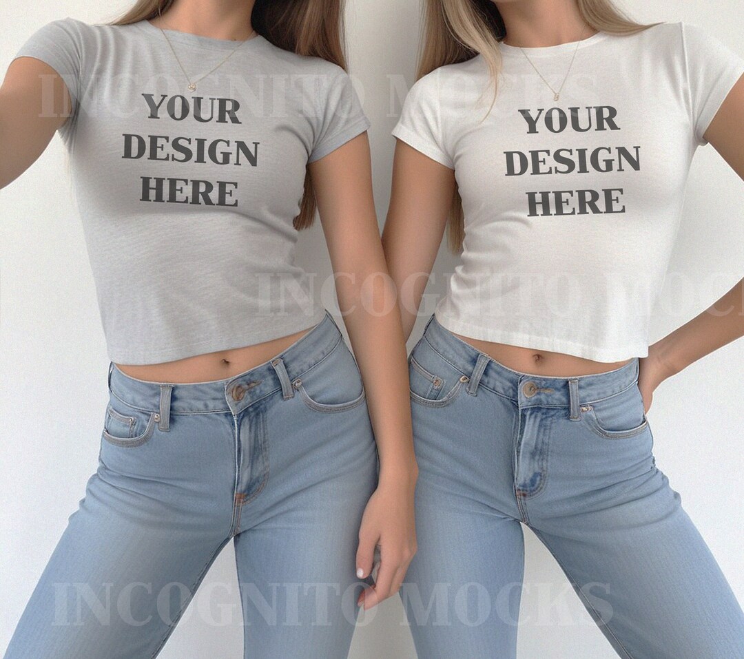 Gildan 5000B Trendy Baby Tee Mockup Duo Womens Pink & White Baby Tee ...