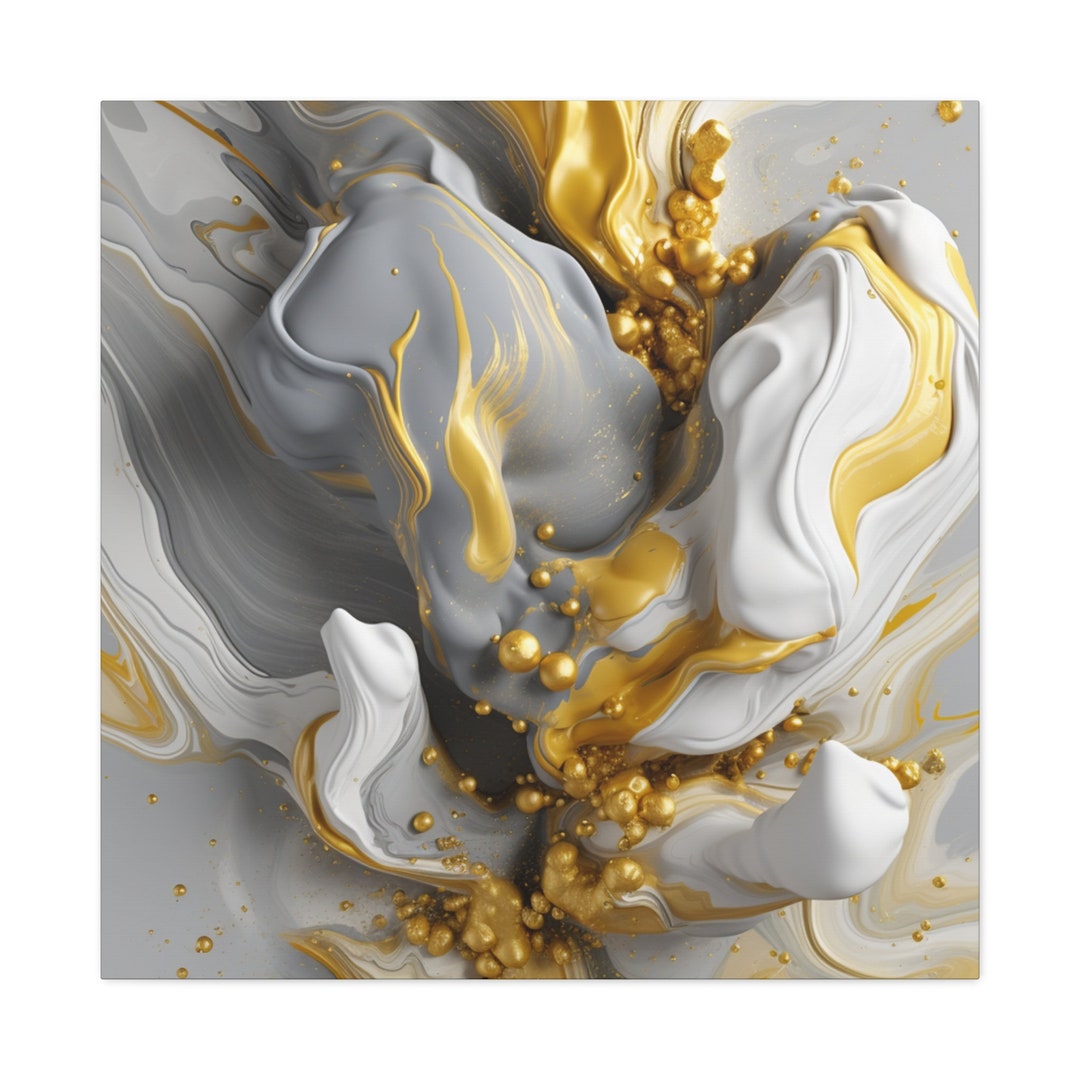 Gold, White, and Gray Liquid Fluid Modern Wall Art- 32 X 32 - Etsy