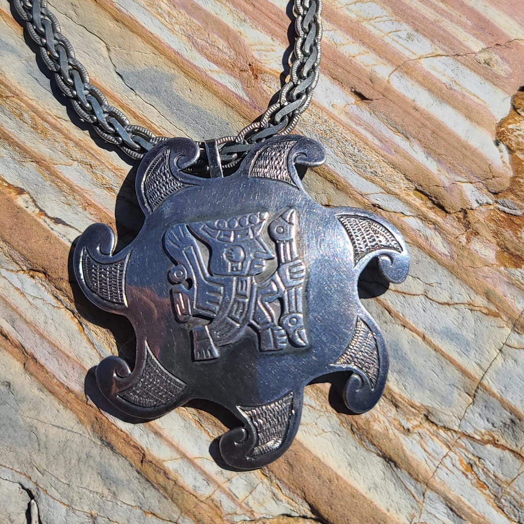 Vintage OLD Cuzco Peruvian Mayan Bird God Warrior Archer Pendant Brooch ...