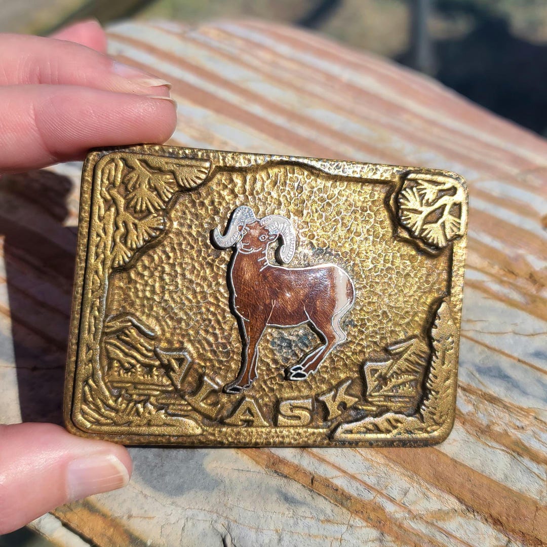 Vintage 70s Mafco Alaska Brass Belt Buckle: Bighorn Sheep, USA Made - Etsy