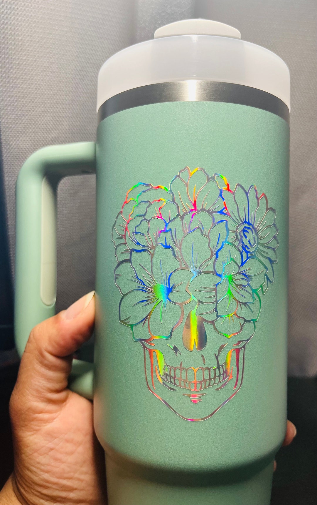 Floral Skull Sticker, Stanley Sticker, Car Decal, Skull Tumbler Sticker ...