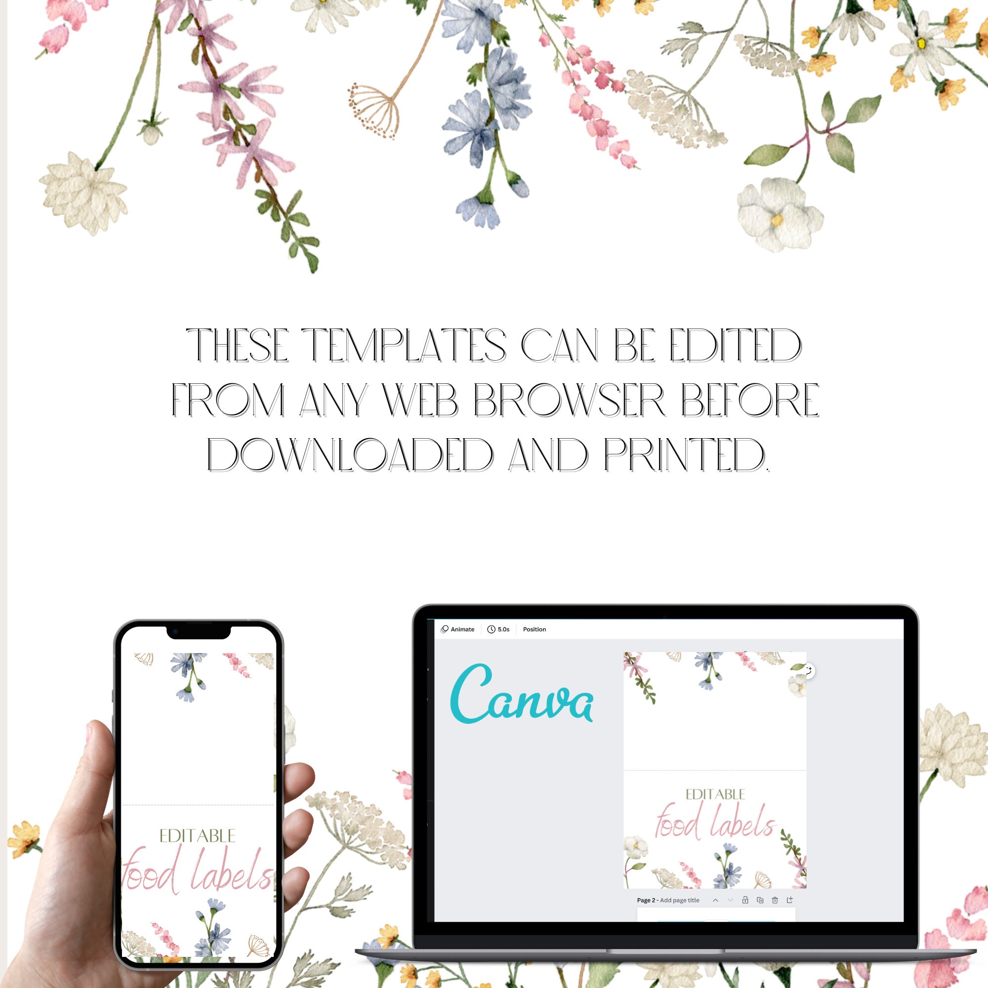 Editable Food Labels, Wildflower Theme, Instant Download - Etsy