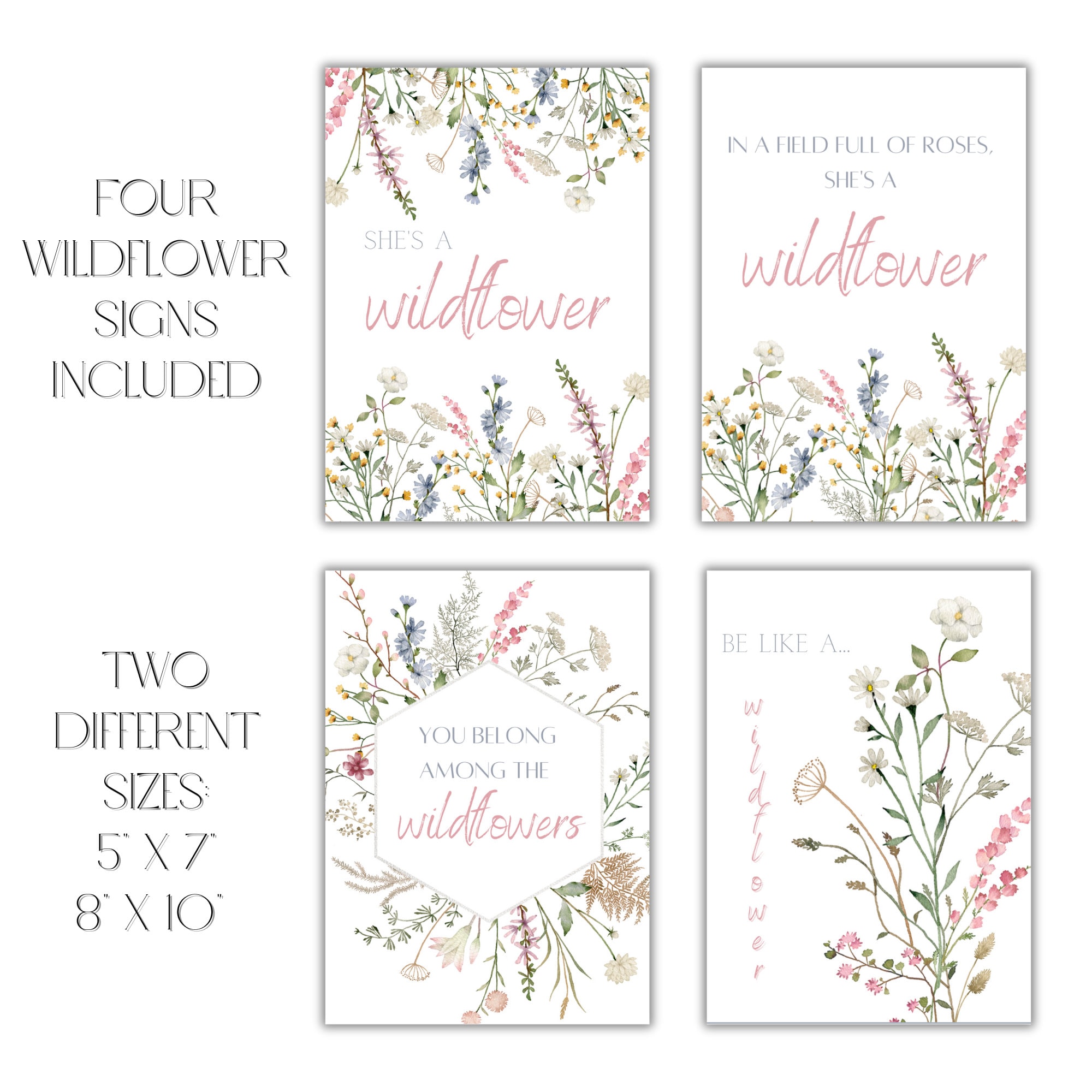 Wildflower Quote Printable Sign Set, Digital Download - Etsy