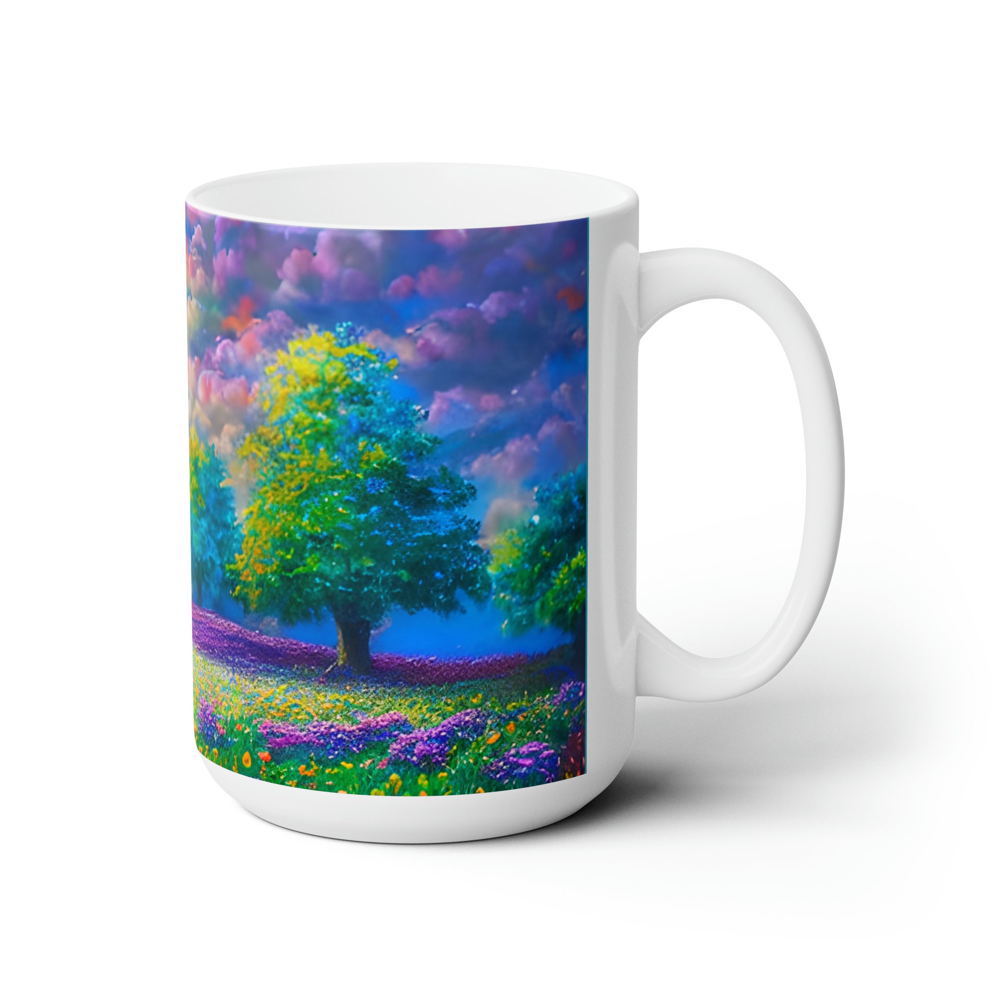 Floral Forest Print Mug Flower and Tree Print Landscape Artwork Coffee ...