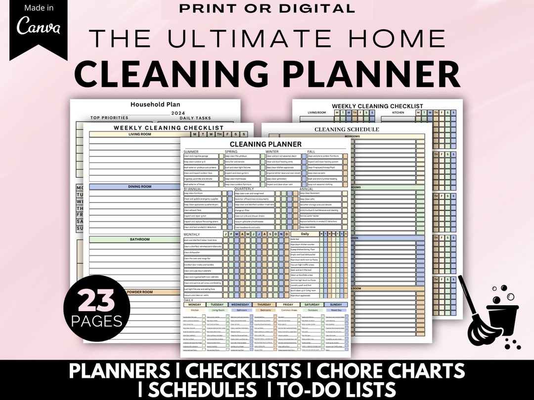 PRINTABLE Cleaning Planner Bundle Chore Charts for Kids Editable Home ...