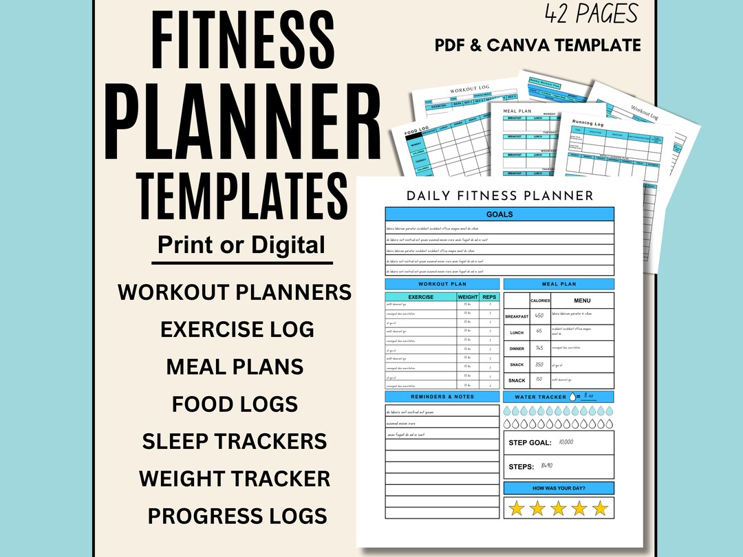 FITNESS Planner PRINTABLE and DIGITAL Bundle, 43 Pages,meal Planner ...