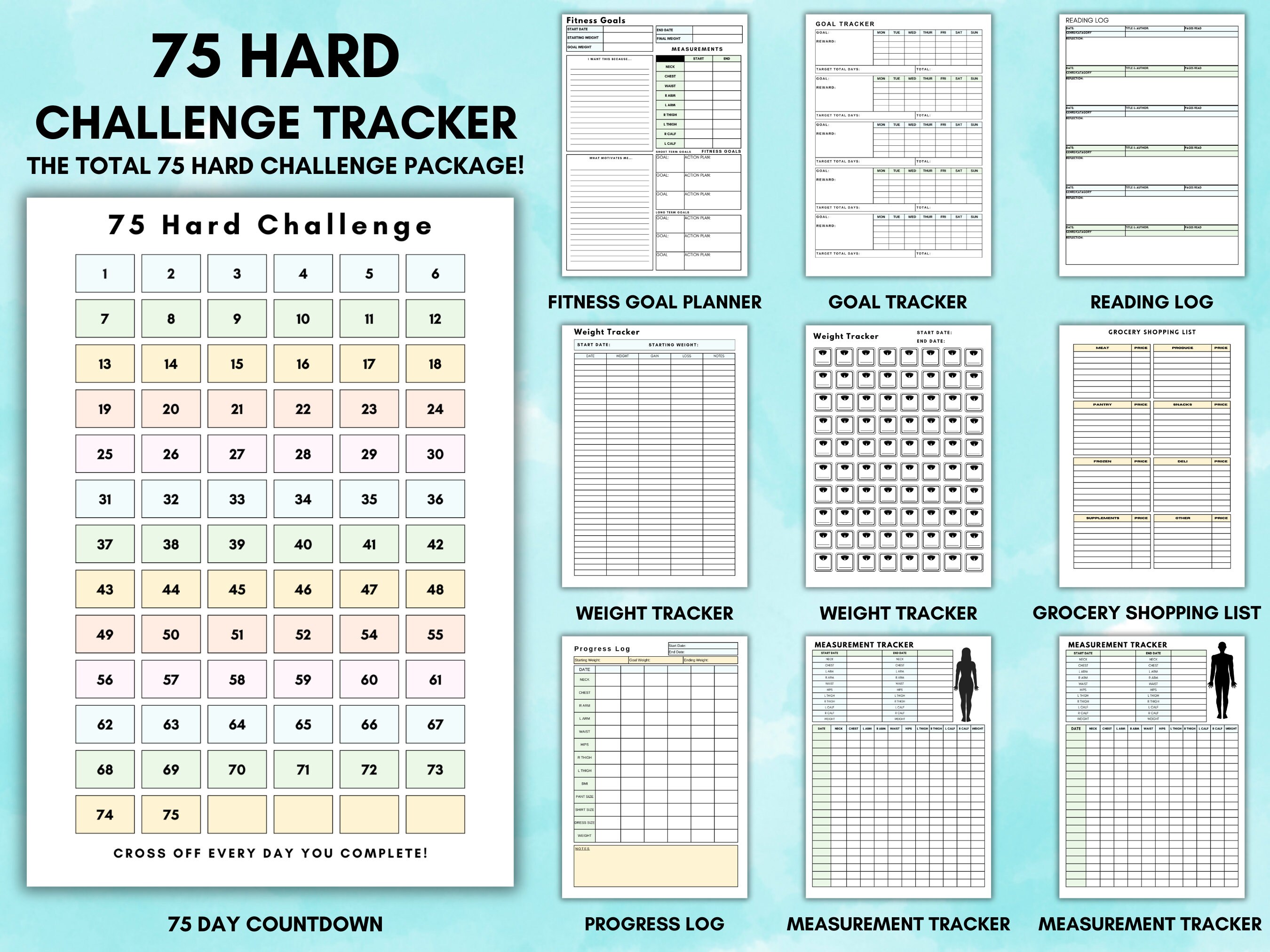 75 Hard Challenge Printable Workout Plan 75 Hard Tracker 75 Day ...
