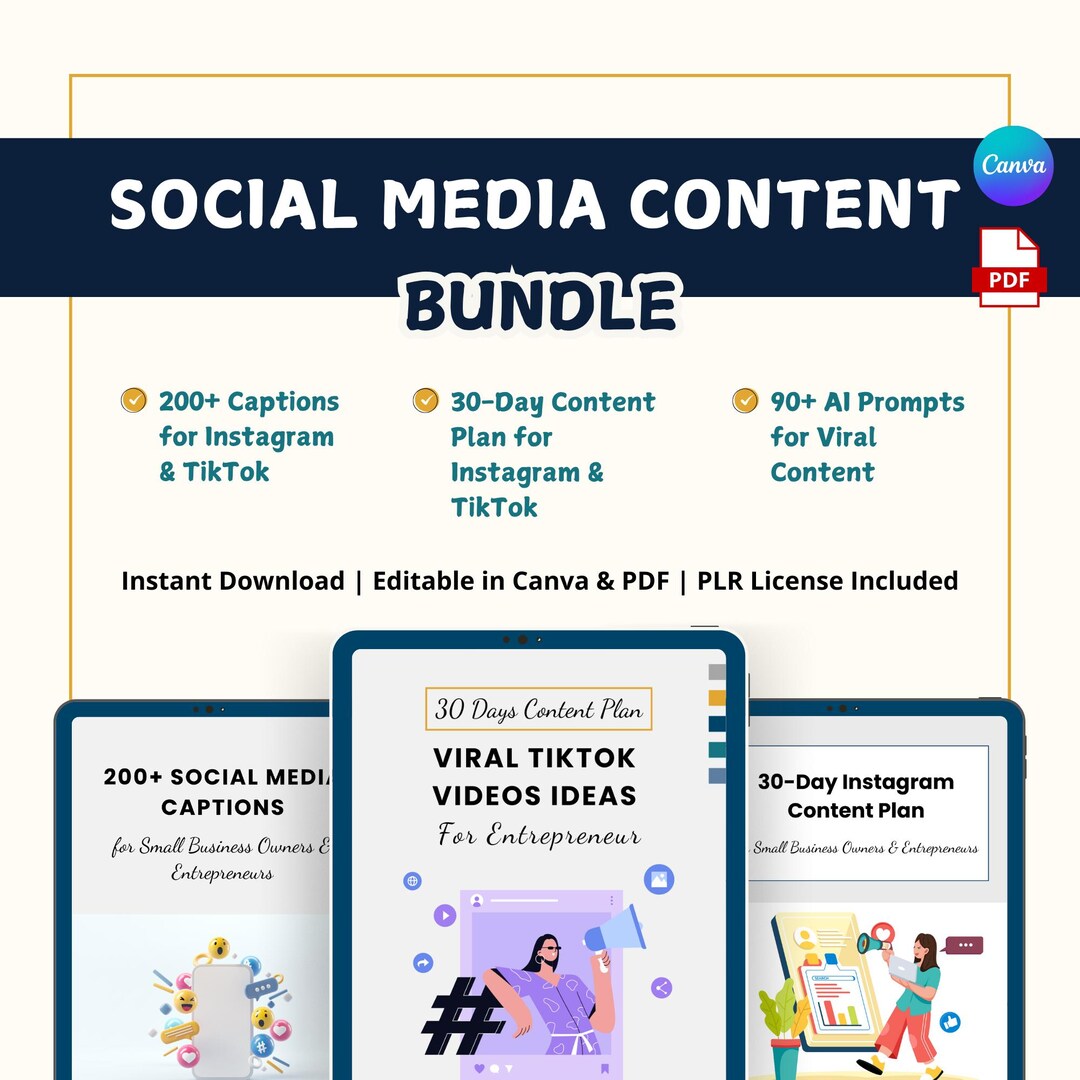 Social Media Content Bundle PLR | 30 Days Content Plan | 200+ Captions ...
