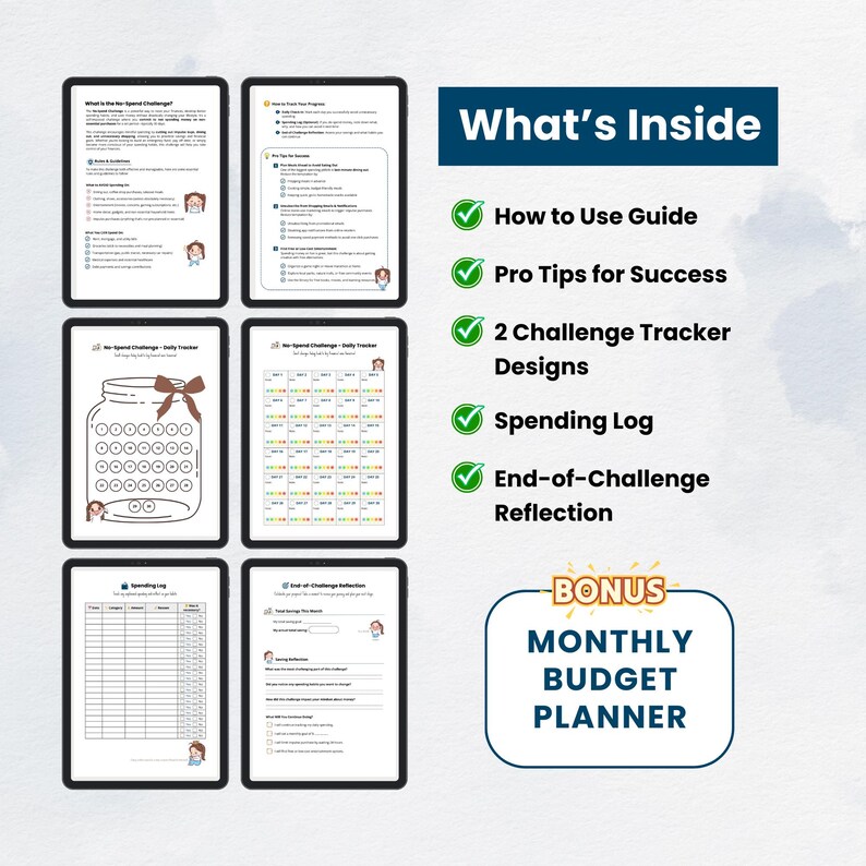 30 Days No-spend Challenge Printable PDF | Saving Challenge Tracker ...