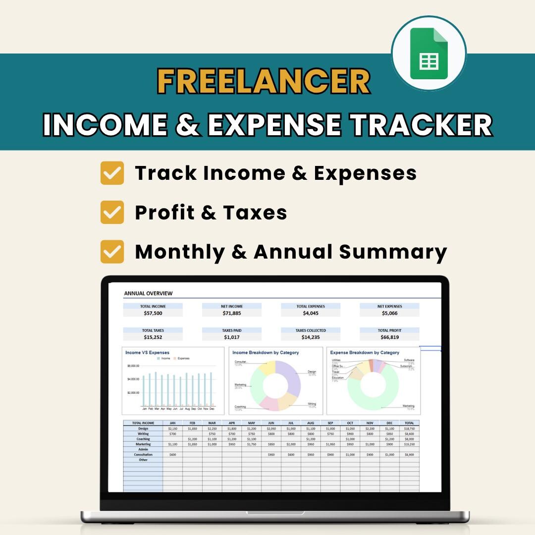Freelancer Income & Expense Tracker | Google Sheets Template for ...
