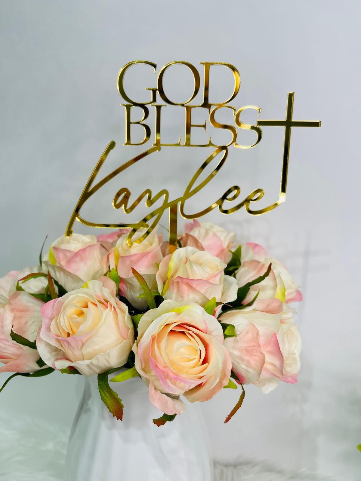 Custom God Bless Cake Topper With Name, Gold Mirror Acrylic Cake Topper ...