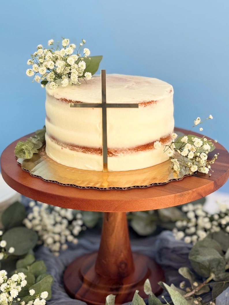 Gold Mirror Acrylic Cross Cake Topper, Religious Cake Charm for Baptism ...