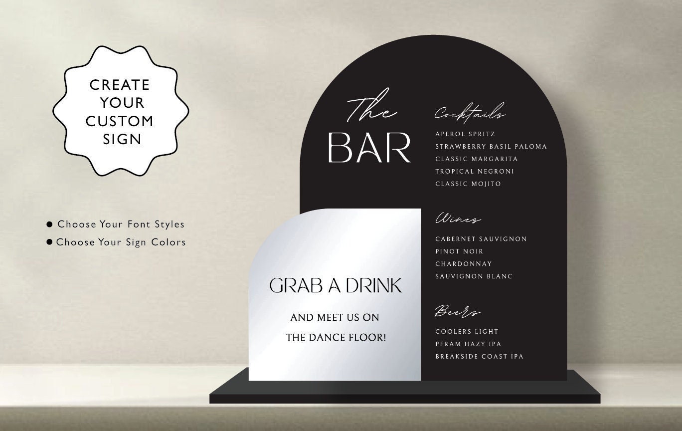 Double Arch Bar Menu Sign Personalized Drinks Custom - Etsy
