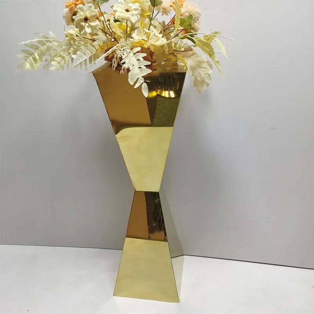 2 Pcs 40 Tall Gold Mirror Stainless Steel Floral Stands Wedding Vases ...